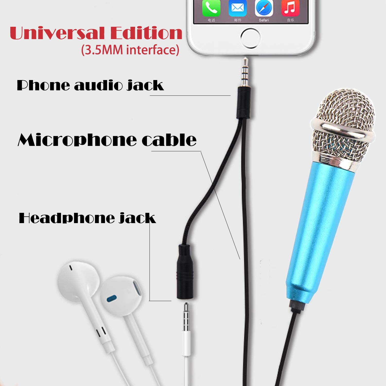 mini microphone for iphone,Tiny Microphone,Portable Microphone/mini mic,for Mobile Phone, Computer, Tablet, Recording Chat and Singing,with Mic Stand and 2PCS sponge foam cover (silver white)