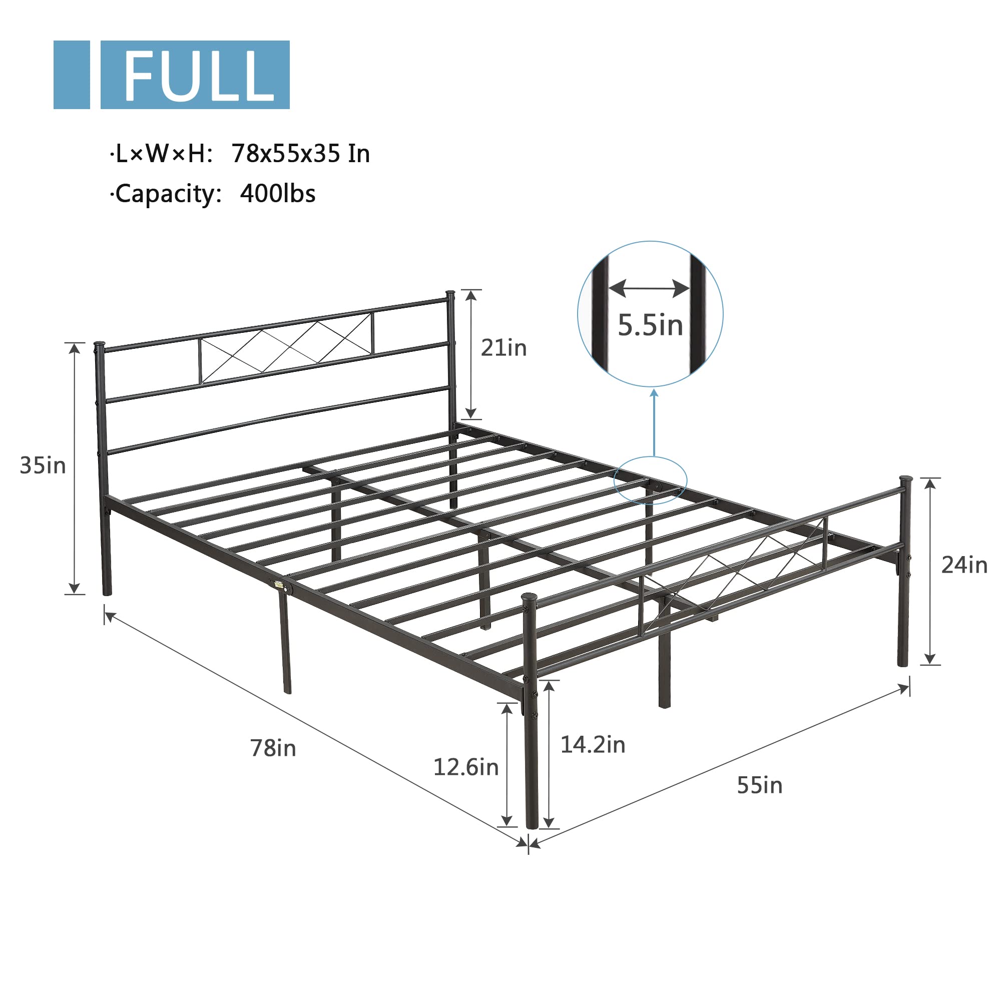 VECELO Twin Size Bed Frame with Headboard, Heavy-Duty Platform with Metal Slats Support, No Box Spring Needed/Easy Assembly, Matte & Black