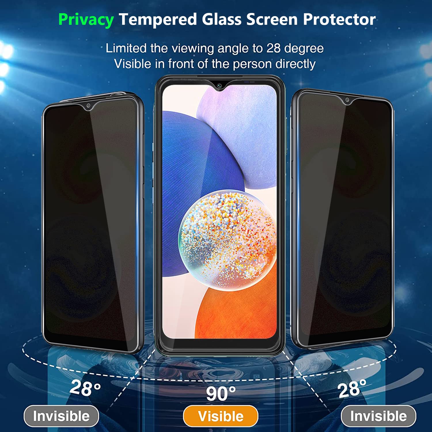 Zeking [2+2 Pack for Samsung Galaxy A14 5G Privacy Tempered Glass Screen Protector and Camera Lens Protector, Anti-Spy [Anti-Scratch] HD Clarity 9H Hardness [Bubble Free]