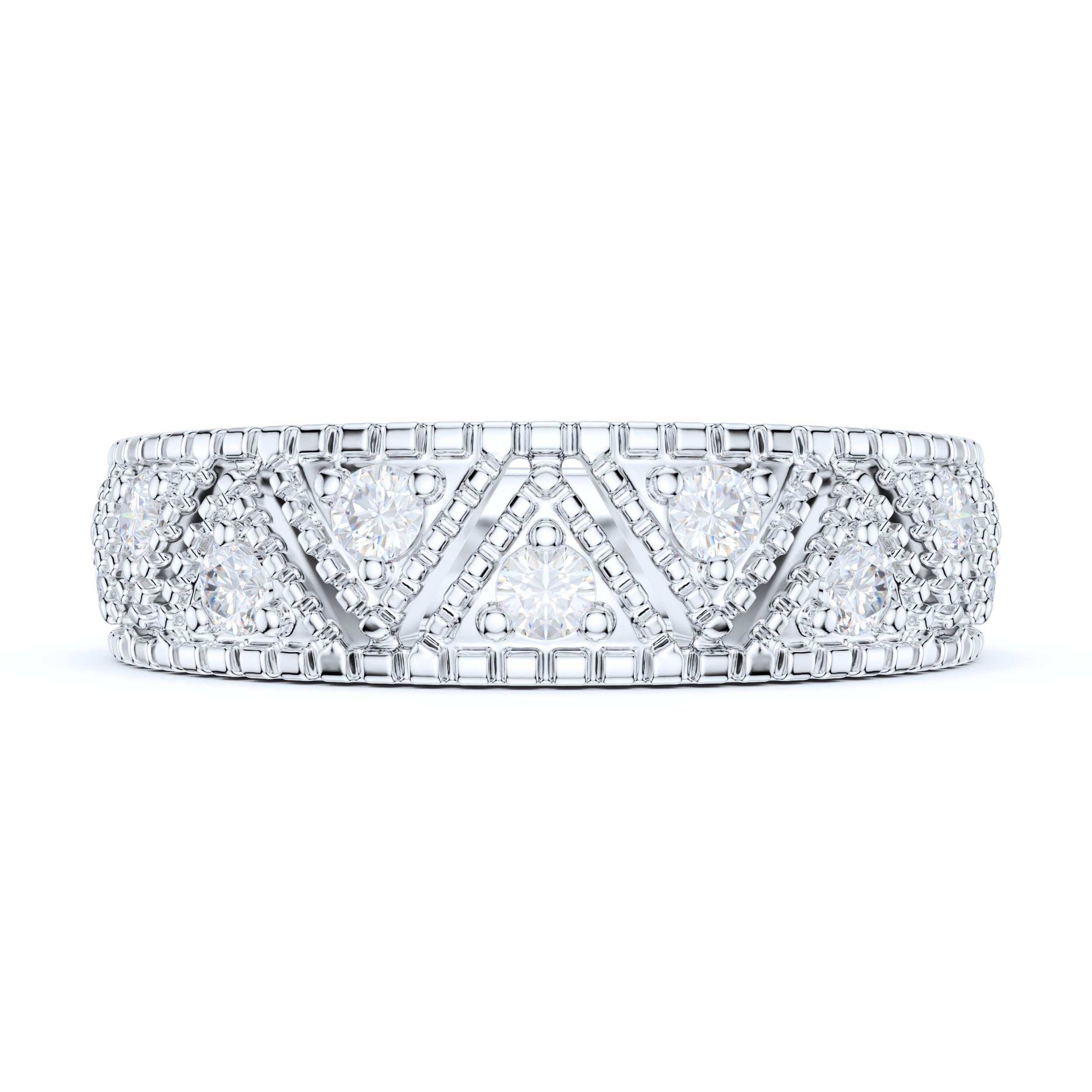 PRSTANI 5.5mm Wide Sterling Silver Vintage Milgrain Simulated Round Brilliant Cut Diamonds Unisex Wedding Ring (5.5)