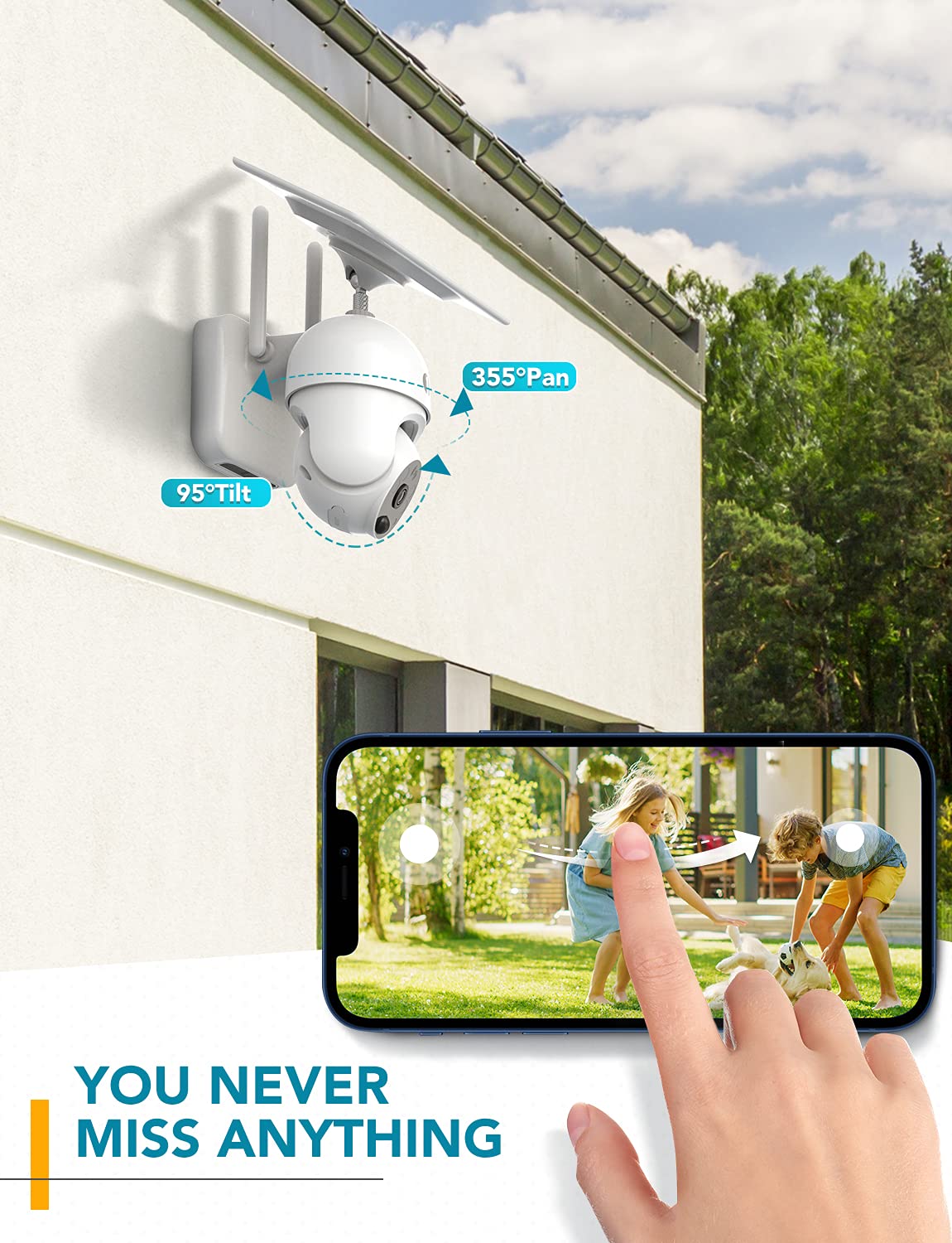 Security Camera Solar Powered Outdoor Wireless Cameras for Home Security Systems PTZ Camera 1080p HD Color Night Vision 4X Zoom 2-Way Audio PIR Motion Detection IP65 Weatherproof with Cloud Storage
