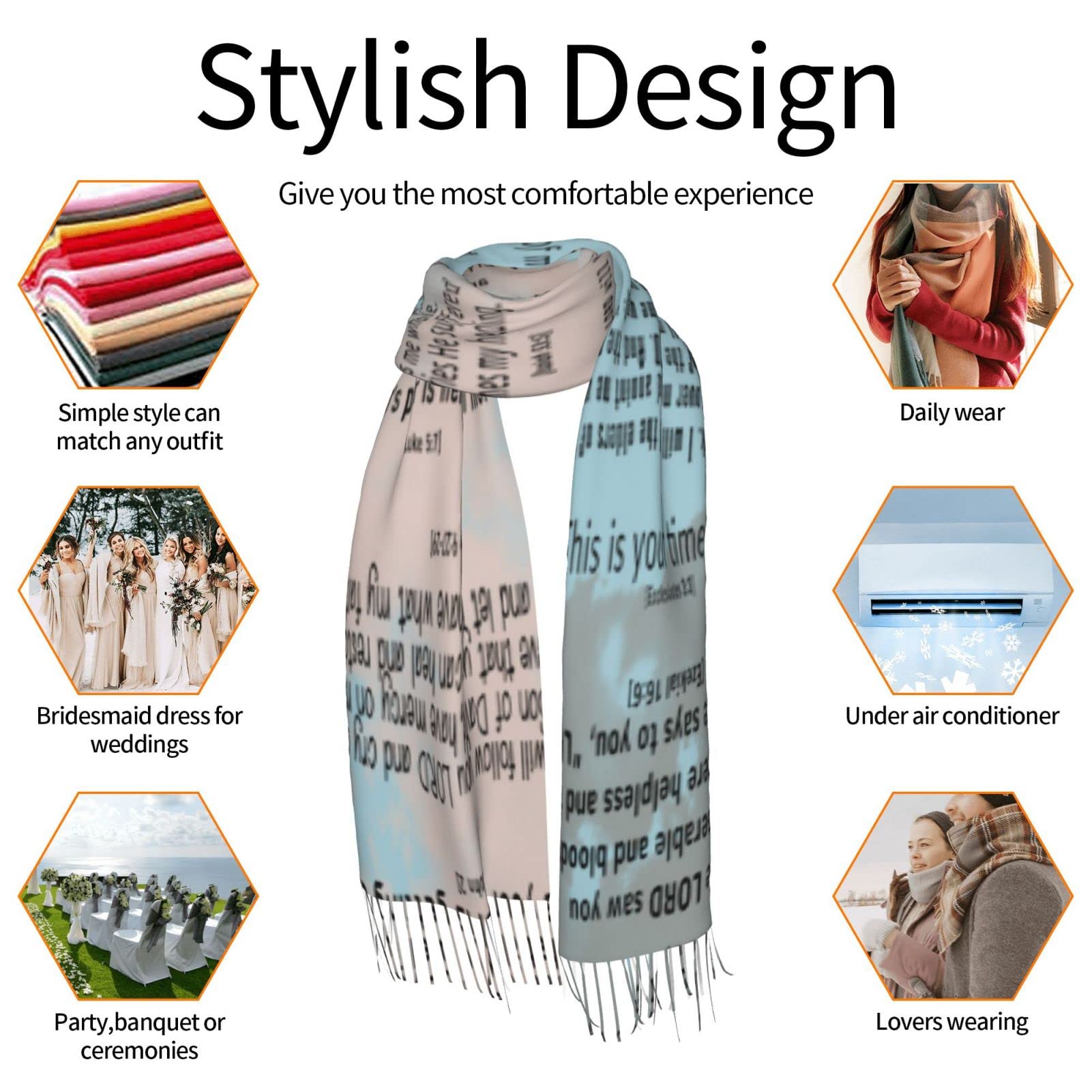 Prayer Healing Inspirational Scripture Bible Verse Religious Scarf Pashmina Shawls Wraps Dress Wedding Bridal Scarves