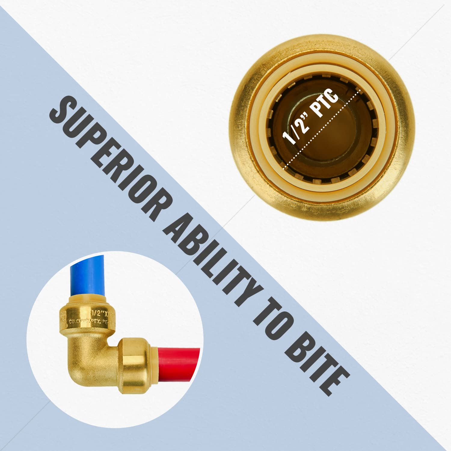 SUNGATOR 1/2" Elbow, Pushfit 90 Degree Elbow, No Lead Brass Plumbing Fitting 1/2" 90 Elbow, Push to Connect PEX, Copper, CPVC, with 1 Disconnect Clip, Pack of 12