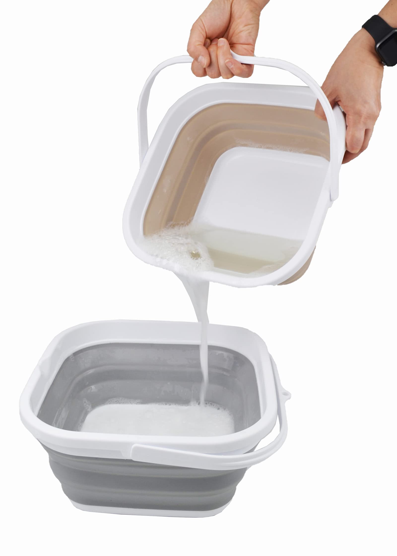 SAMMART 5.5L (1.4 Gallon) Collapsible Square Handy Bucket/Foldable SquareWater Pail/Portable Tub with Handle. (White/Grey, 1)