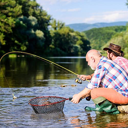 MengK Fishing Net Soft Silicone Fish Landing Net Aluminium Alloy Pole EVA Handle with Elastic Strap and Carabiner Fishing Nets Tools Accessories for Catching Fishes