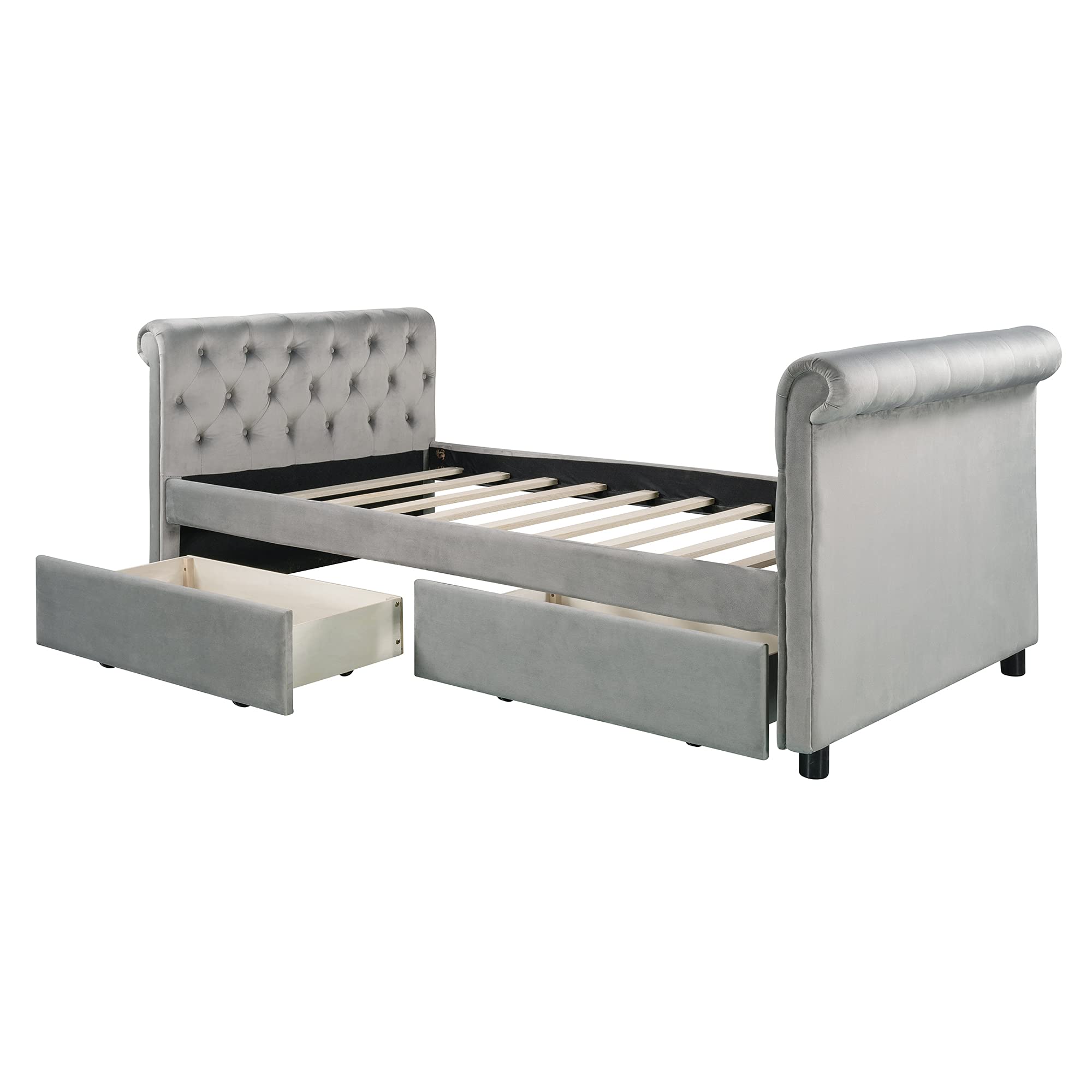 Merax Daybed Bed Frame with Upholstered Armrest and Wood Slats No Box Spring Needed, Dual-Use Sofa for Bedroom or Living Room