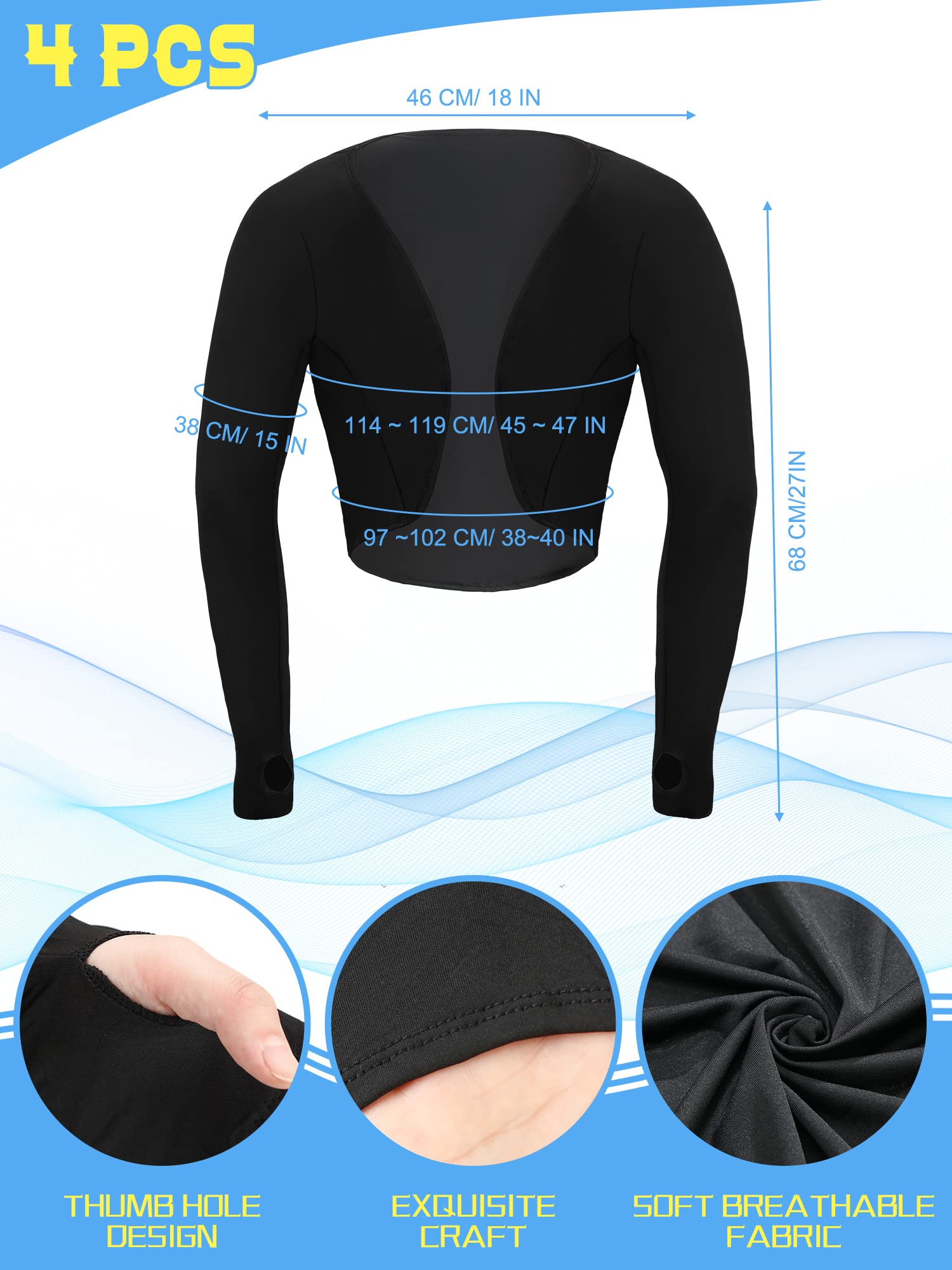 Preboun 4 Pcs Plus Size Cooling Shawl Arm Sleeves for Women Breathable Sun Protection Arm Sleeve with Finger Hole for Golfing (Black)