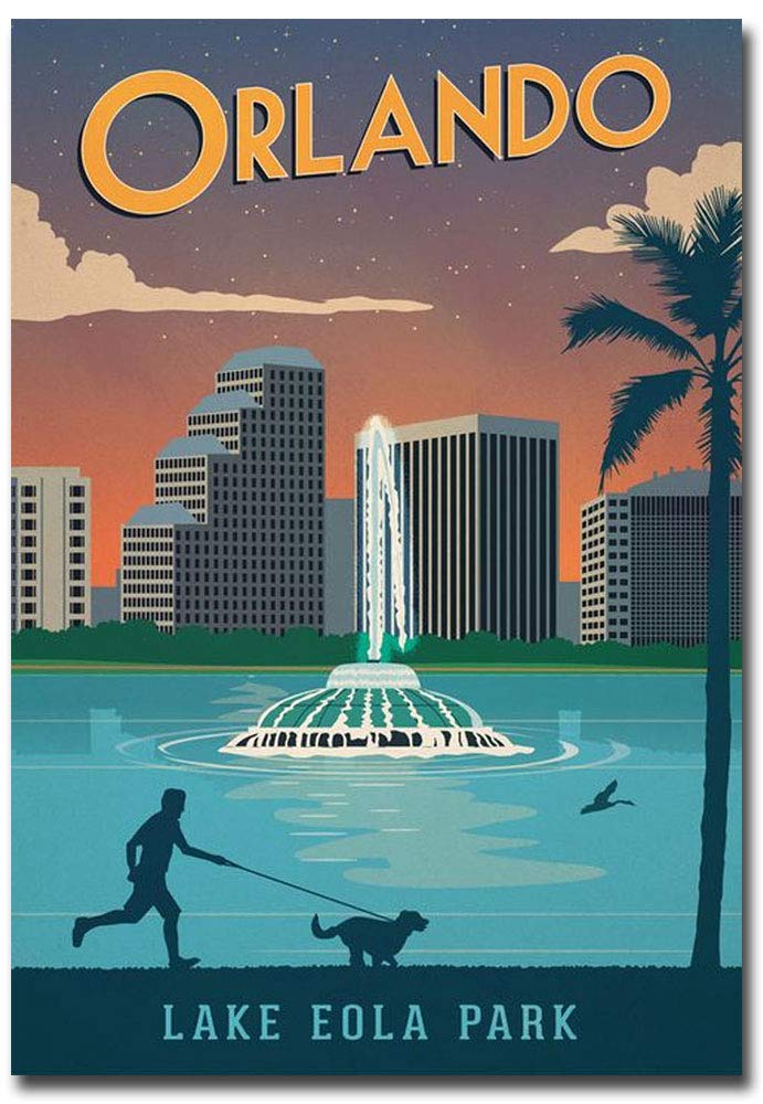 Orlando Lake EOLA Park Travel Vintage Art Refrigerator Magnet Size 2.5" x 3.5"