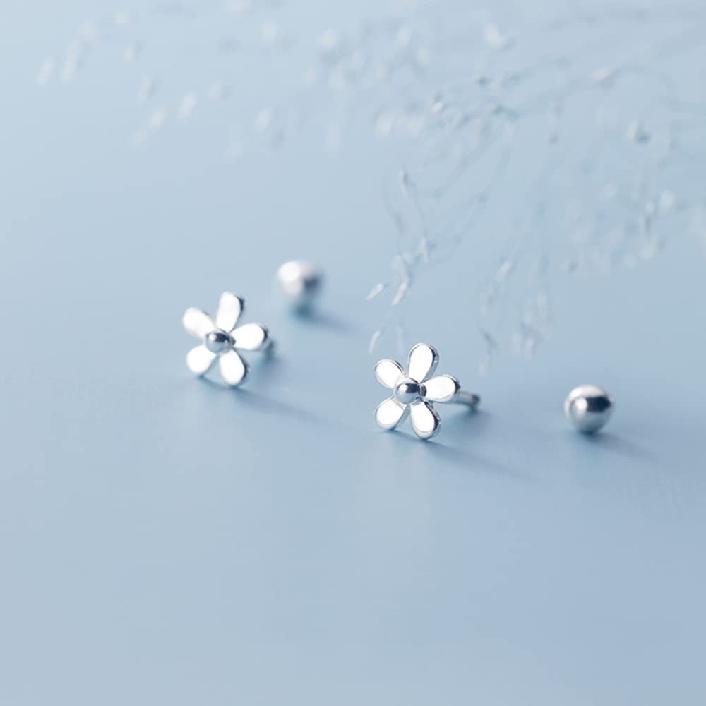 Minimalist 18G Daisy Flower Stud Earrings S925 Sterling Silver Dainty Tiny Small Cartilage Tragus Earring Ear Piercing Studs Helix Barbell Hypoallergenic for Women