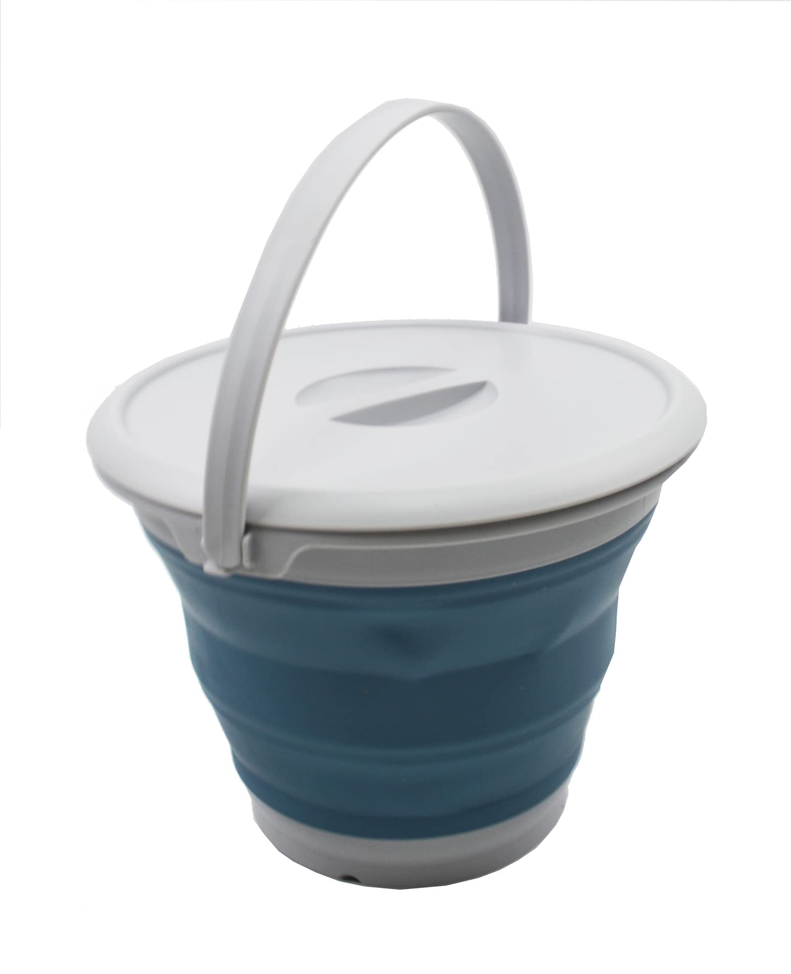 SAMMART 8.5L (2.2 Gallon) Collapsible Plastic Bucket with Lid - Foldable Round Tub with Lid - Portable Fishing Water Pail - Space Saving Outdoor Waterpot. Size 31cm Dia (Grey/Steel Blue, 1)