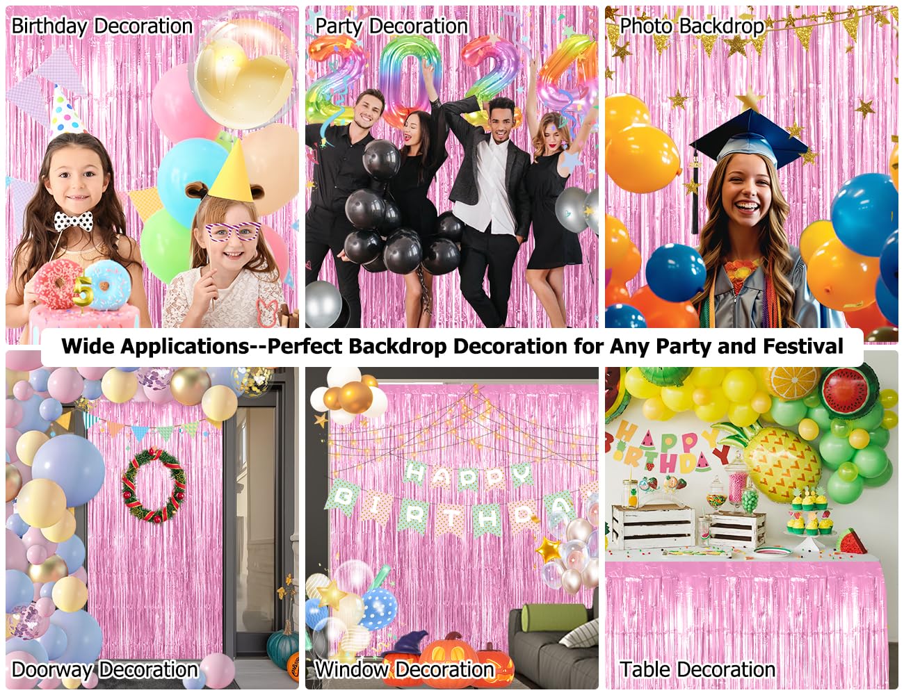 Pink Backdrop Fringe Backdrop Tinsel Backdrop Pink Party Backdrop 2 Pcs 3.3x9.9ft Metallic Foil Fringe Curtains Pink Streamers Pink Photo Backdrop for Birthday Bachelorette Graduation Party Decoration