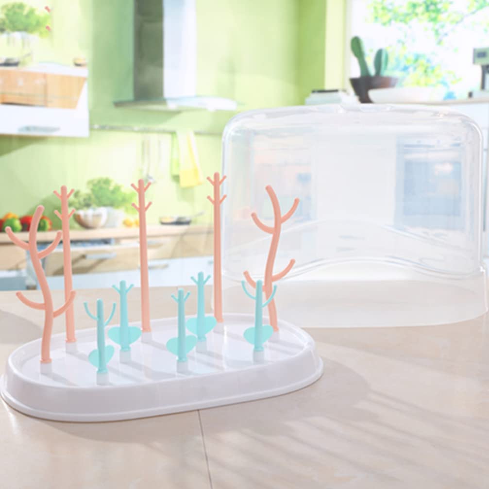 Toddmomy Baby Bottle Drying Rack with Lid Cover Baby Bottle Storage Box Sippy Cup Drying Holder Bottle Nipples Accessories Space Saver Kitchen Cabinet Organizer