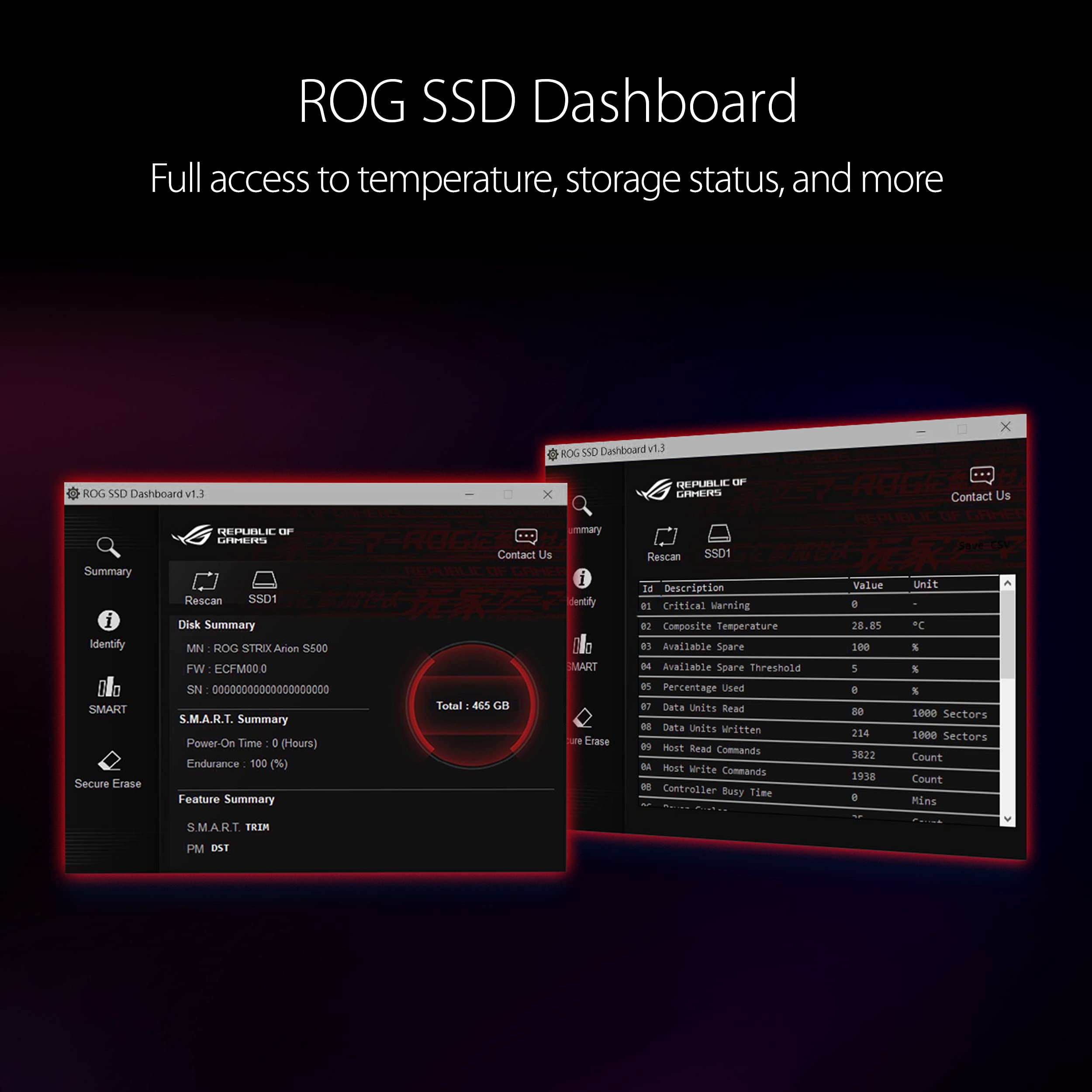 ROG Strix Arion S500 Portable SSD - USB-C 3.2 Gen 2, NVMe SSD with DRAM, up to 1050 MB/s transfers, 256-bit AES Disk, 500 GB Capacity, NTI Backup Now EZ Software, Aura Sync