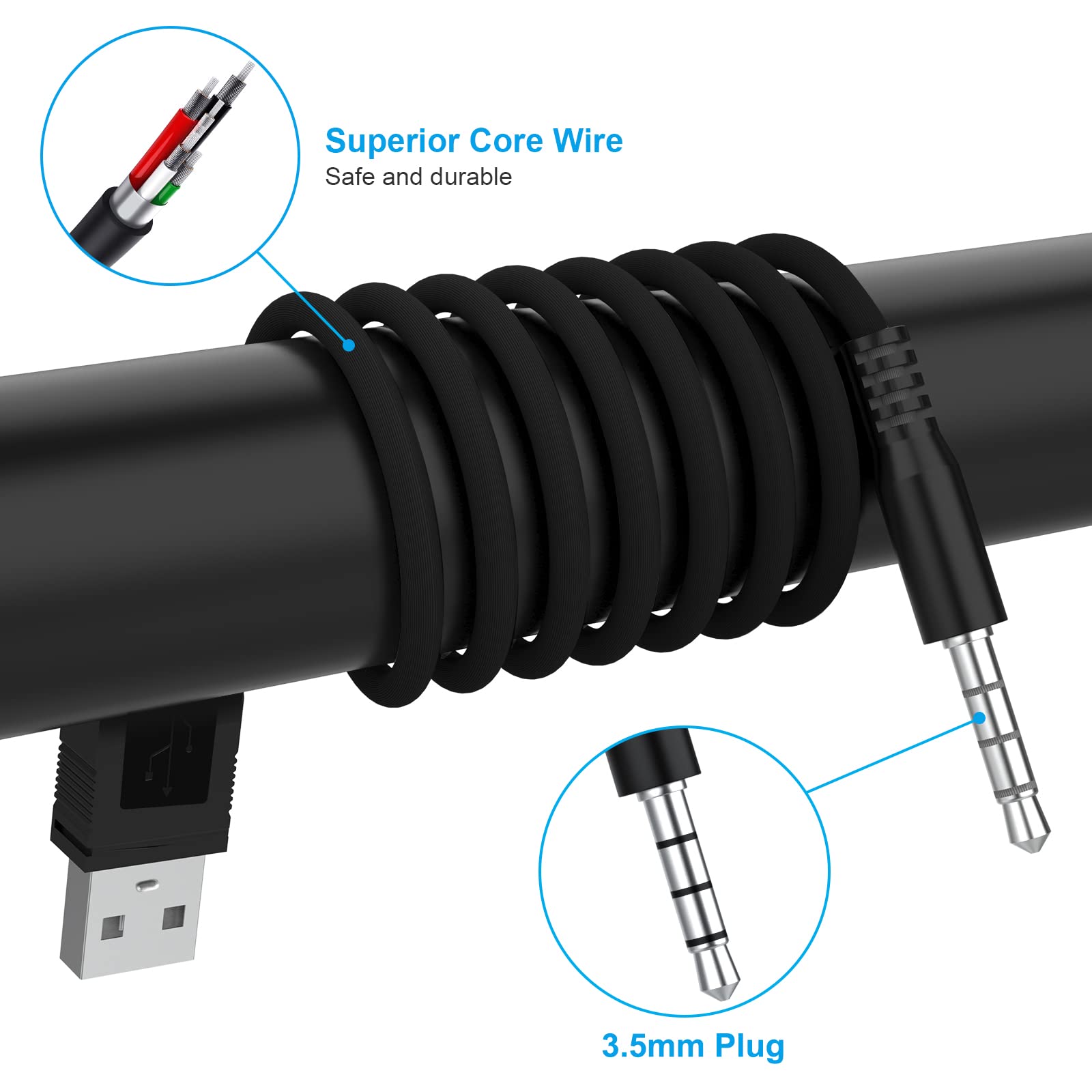 USB to 3.5mm Aux Audio Cord, USB Male to 3.5mm Aux Stereo Audio Cable Adapter Compatible with PC Laptop PS4 PS5 Headphone Speaker