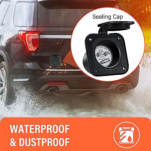 WELLUCK 15 Amp 125V AC Power Inlet Port Plug with Integrated 18" Extension Cord, NEMA 5-15 RV Flanged Inlet with Waterproof & Back Cover, 2 Pole 3-Wire Shore Power Plug for Boat