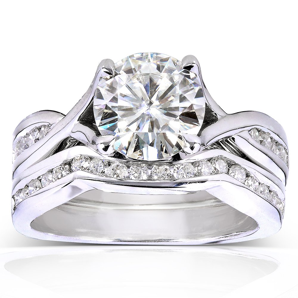 Kobelli Round-cut Moissanite Bridal Set 1 1/2 CTW 14k White Gold, Size 7