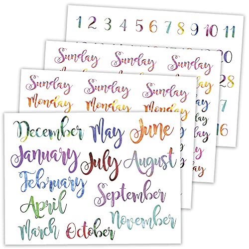 Watercolor Months, Watercolor Stickers, Watercolor Numbers, Watercolor Days of the Week, Sticker Kit, Sticker Set, Sticker Pack