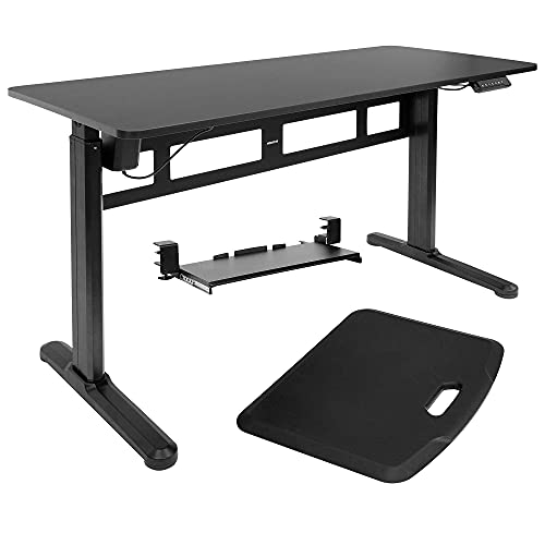 Mount-It! Electric Standing Desk [55.1" x 23.6"] Memory Control Panel, Adjustable Tabletop, Clamp Keyboard Tray, and Anti Fatigue Floor Mat | Rubberized Gel Foam, Bundle of 3