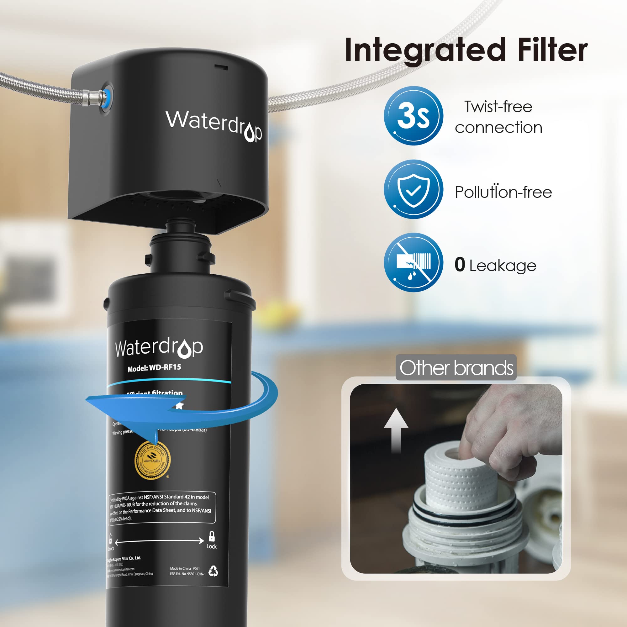 Waterdrop 15UA Under Sink Water Filter, NSF/ANSI 42 Certified, Reduces PFAS, PFOA/PFOS, Lead, Chlorine, Odor, Under Sink Water Filter System