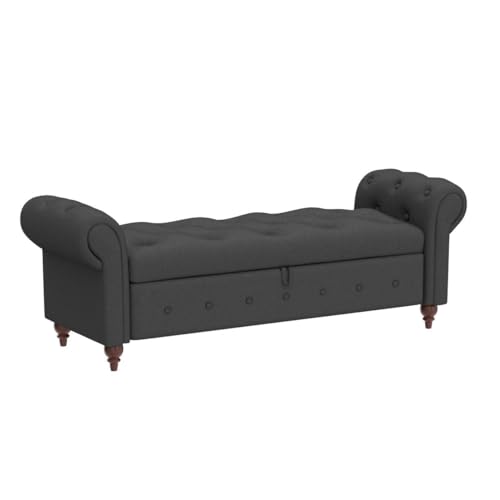 NIOIIKIT 63'' Storage Ottoman Bench, End of Bed Button Tufted Ottoman Bench, Rolled Armed Ottoman Couch Long Bench for Bedroom, Living Room, End of Bed, Hallway(Grey, Polyster)