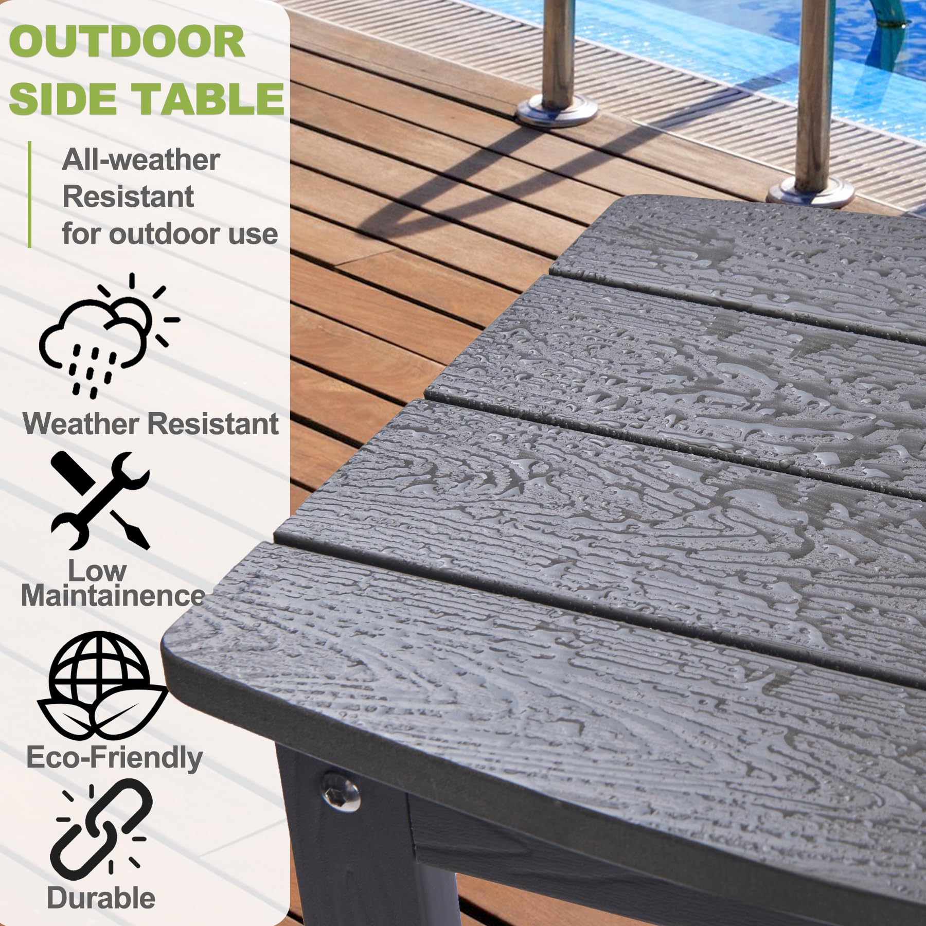 Y&M Outdoor Side Table, HIPS Adirondack Small Single Table, Waterproof Square Outside Table, Balcony Modern End Tables for Patio, Pool, Beach, Porch, Deck, Indoor or Outdoor Use (Dark Grey, 2 Pack)