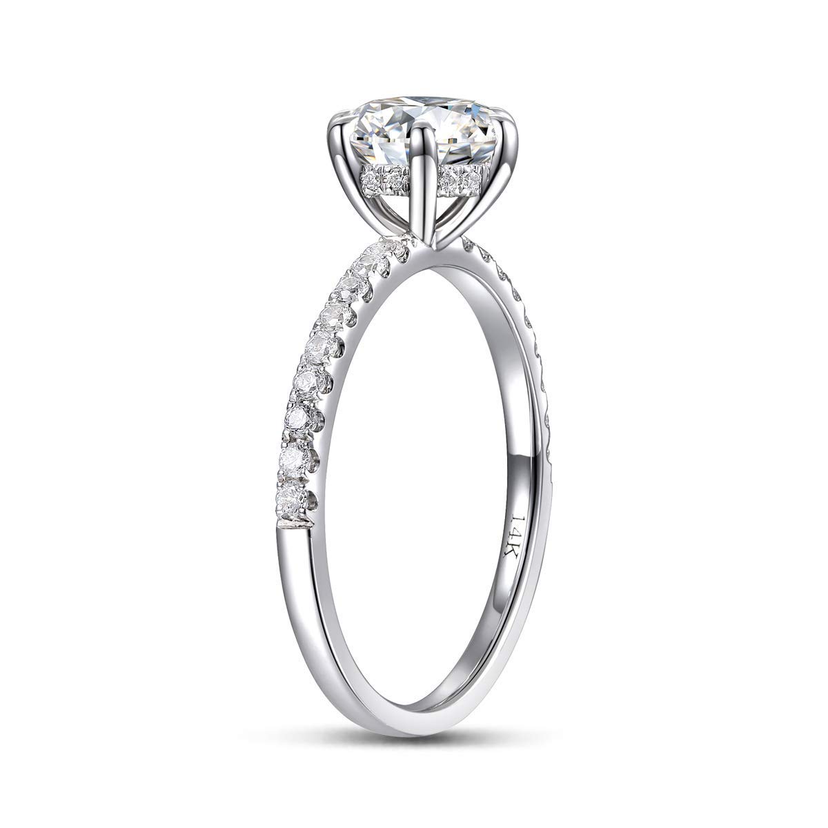 Lamrowfay 14k 6-Prong Halo 6.5mm 1.0 CT Simulated Diamond Engagement Ring with Side Stones Classic Wedding Rings (Yellow-Gold, 8.5)