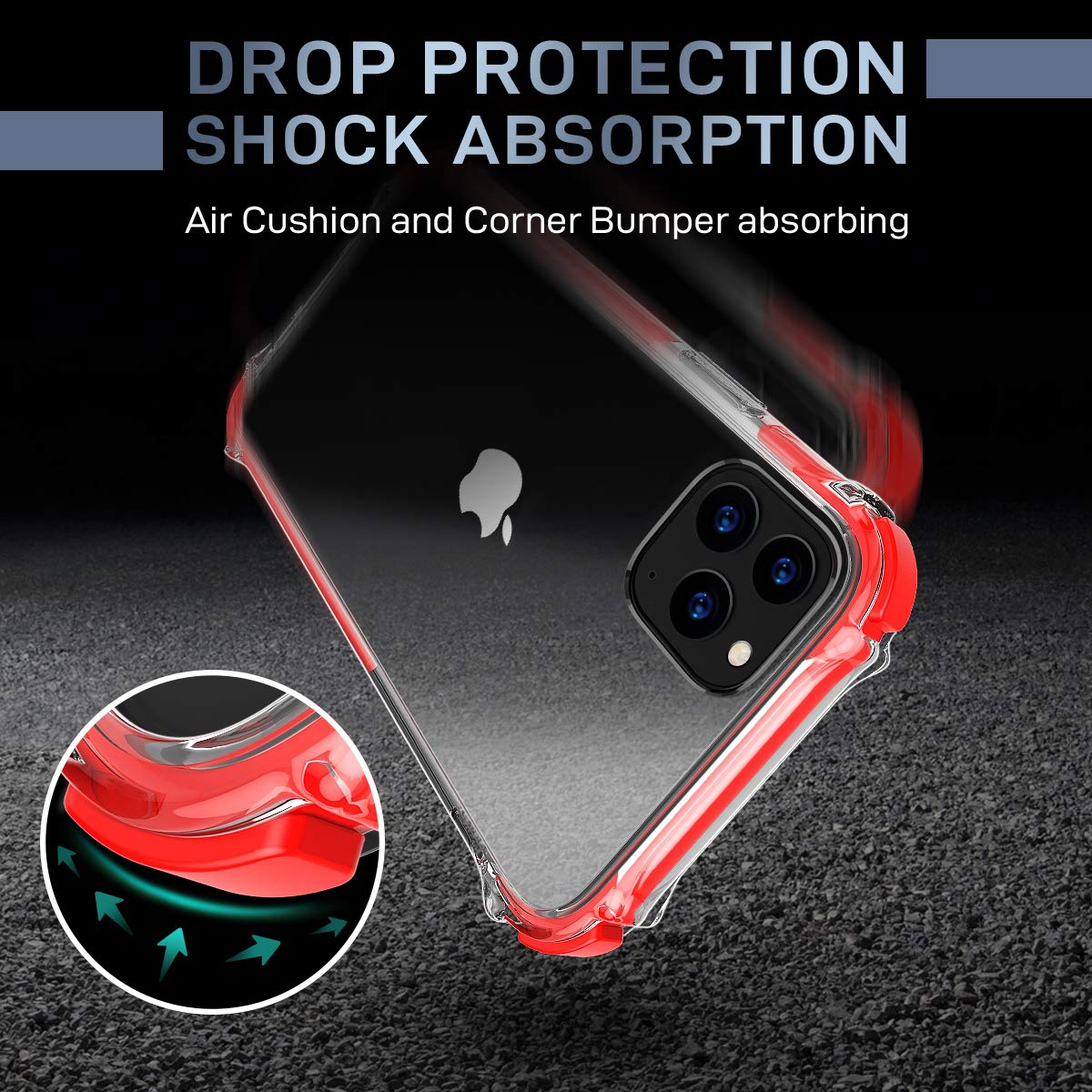 MATEPROX Compatible with iPhone 11 Case Clear Heavy Duty Protective Crystal Back Cover with Shockproof Bumper Case for iPhone 11 2019 6.1(Red)