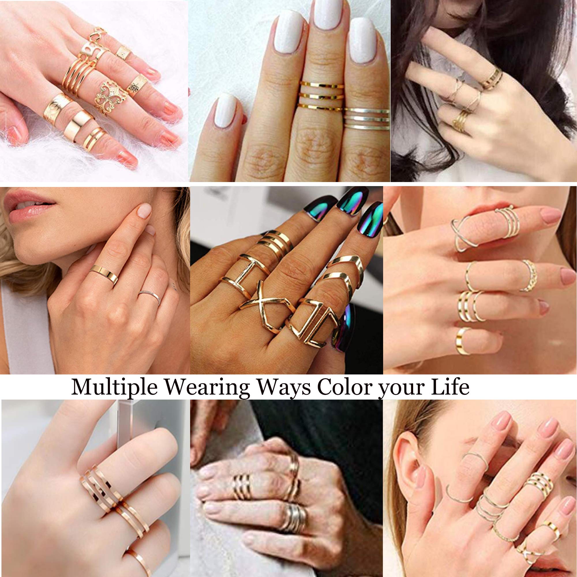 LOYALLOOK 4Pcs 316L Stainless Steel Stackable Knuckle Midi Rings for Women's Minimalist Chevron V Ring Line Adjustable Nail Thumb Ring Set