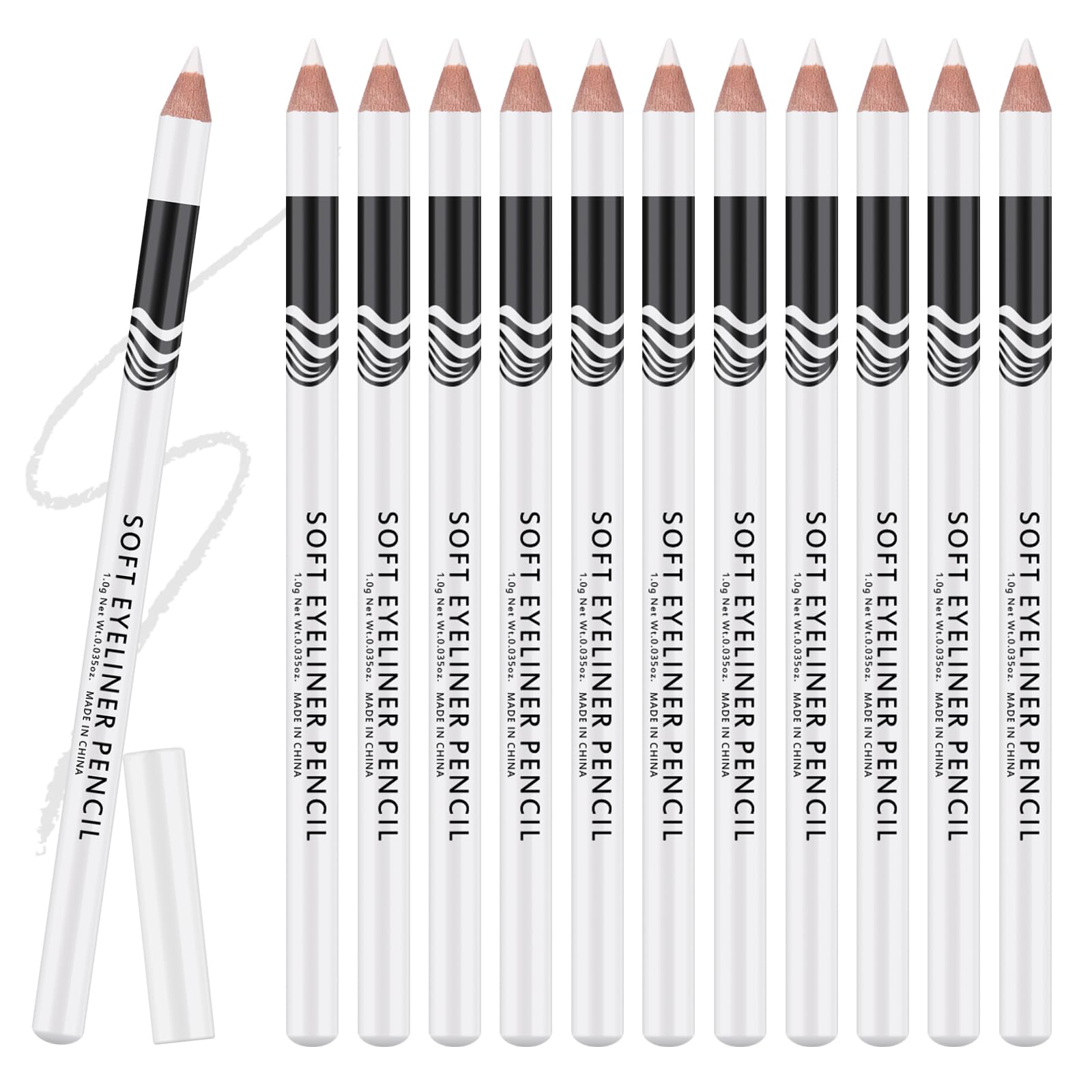 Ownest 12 Packs Professional Highlighter Eye Liner Pen, Soft Strokes Easy to Color Eyeshadow Pencil, Waterproof, Long lasting, White Eyeliner Pencil Makeup