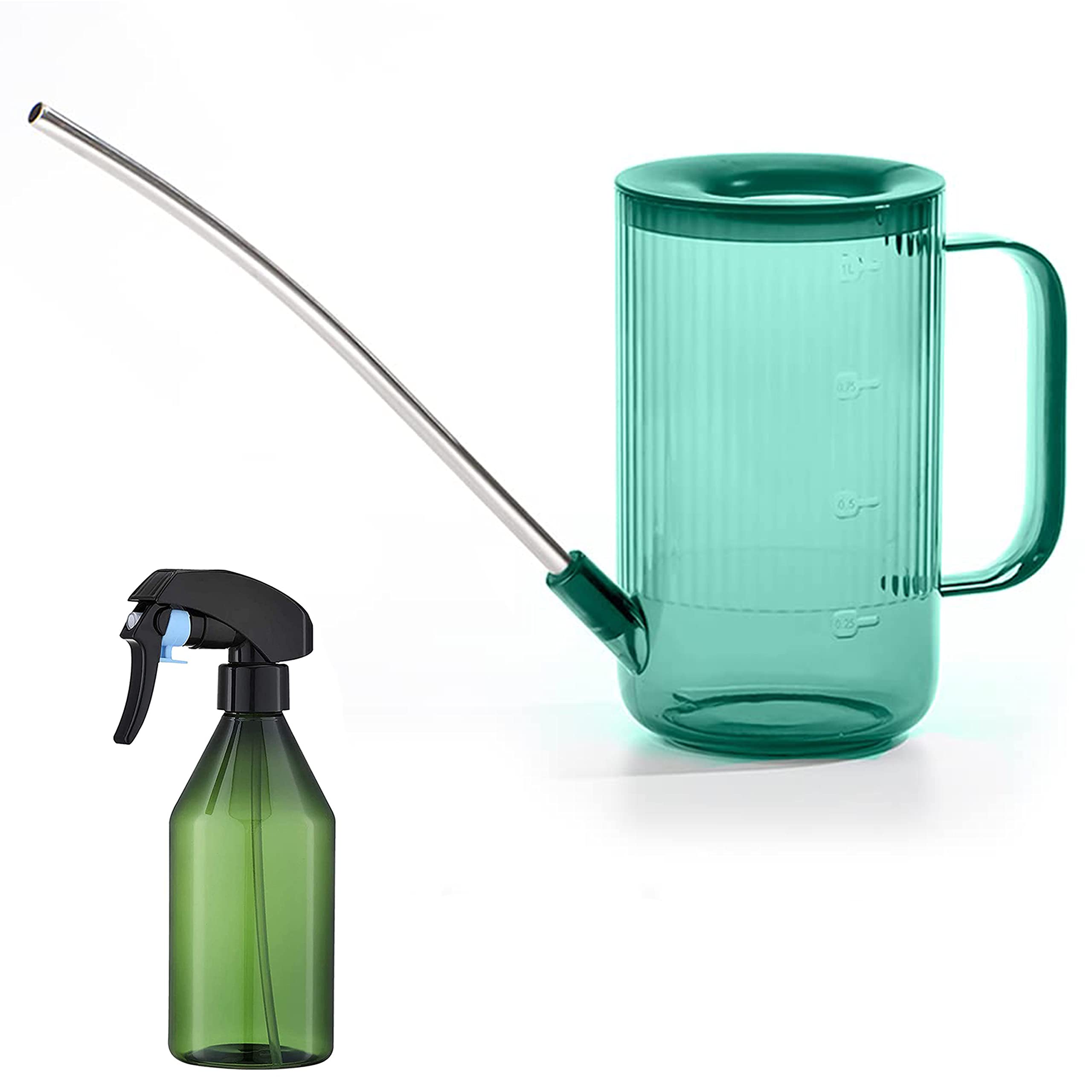 Tennedriv Green Watering Can for Indoor Plants with Long Spout, Water Spray Bottle for Plants, Plant Mister Spray Bottle