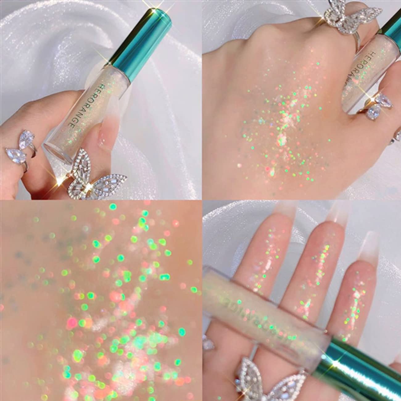 KWOLYKIM Liquid Glitter Eyeshadow, Long Lasting, Quick Drying, Easy to Apply, Loose Bling Glitter Diamond Pigmented Glue for Eye Crystals Makeup (Sparkling Floating Coral)