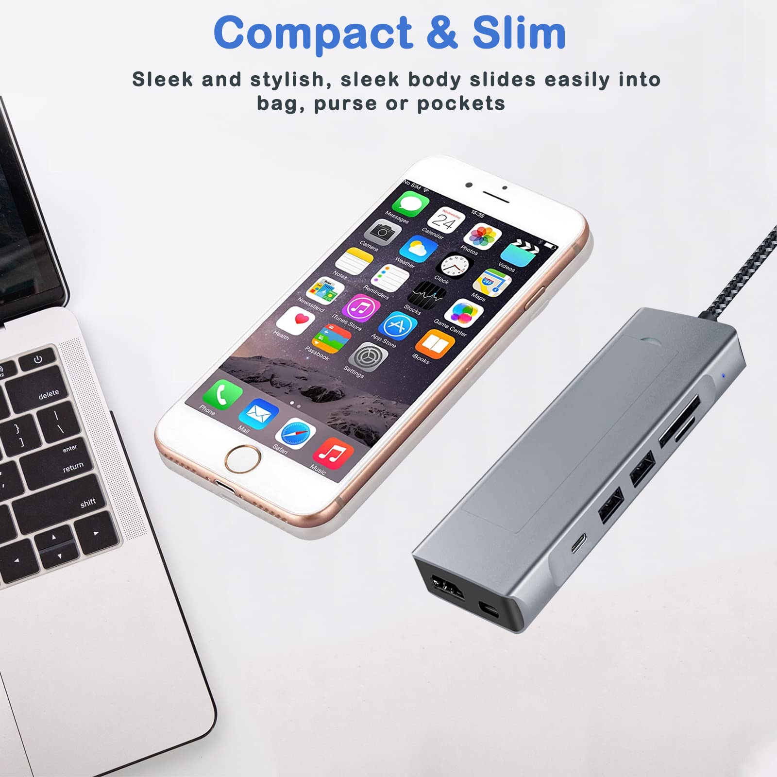 USB-C Hub with M.2 NVMe/SATA SSD Enclosure, 8 in 1 USB C Hub Adapter Fits PCIe 3.0 NVMe M.2 SSD,2.5-inch SATA HDD with 4K HDMI,10Gbps USB-C 3.1&USB 3.1,USB 2.0,SD/Micro SD,100W PD Compatible with XPS