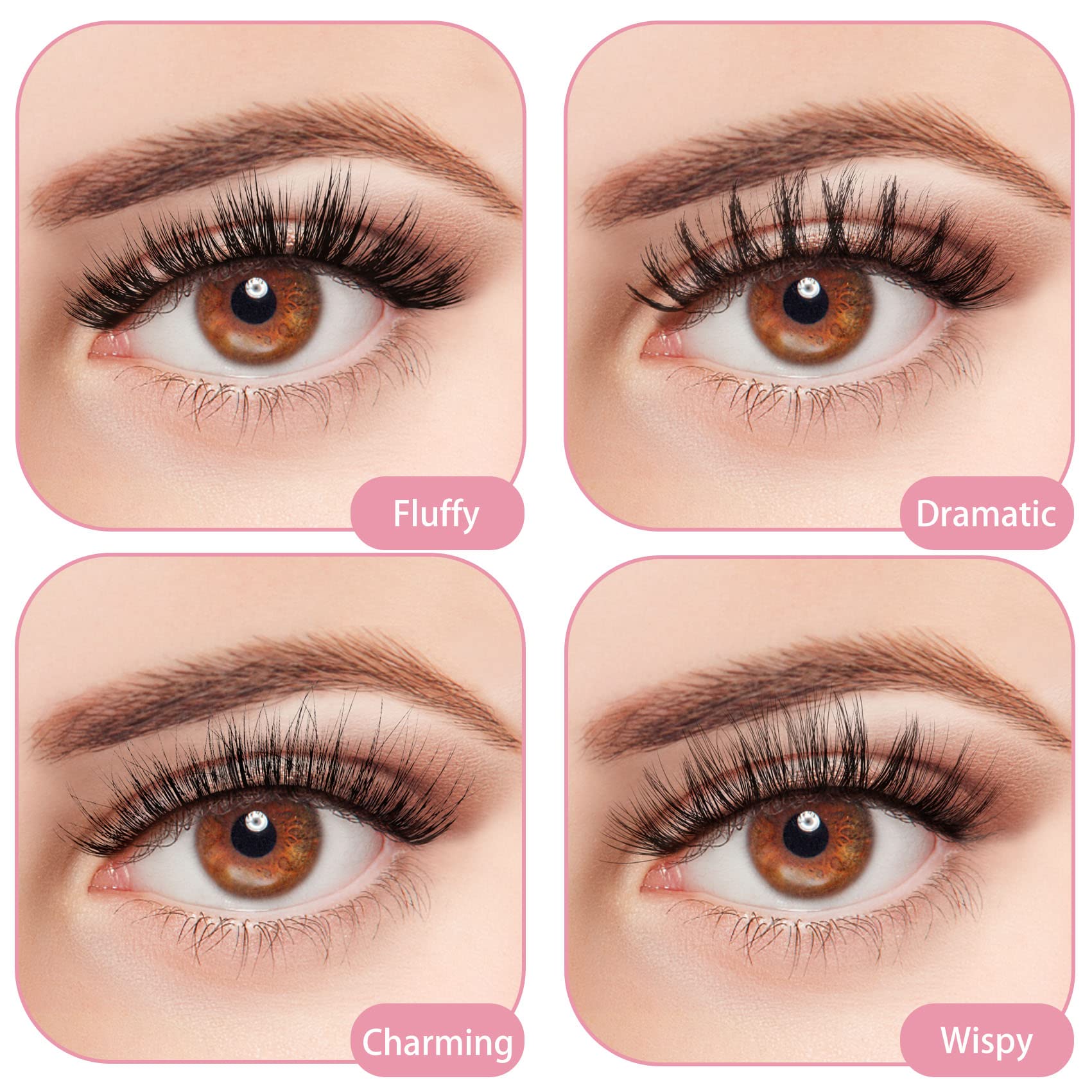 Suhome False Eyelashes Fluffy Wispy Fake Eyelashes Natural Look 10 Pairs Lightweight Cat Eye Faux Mink Lashes (F12)