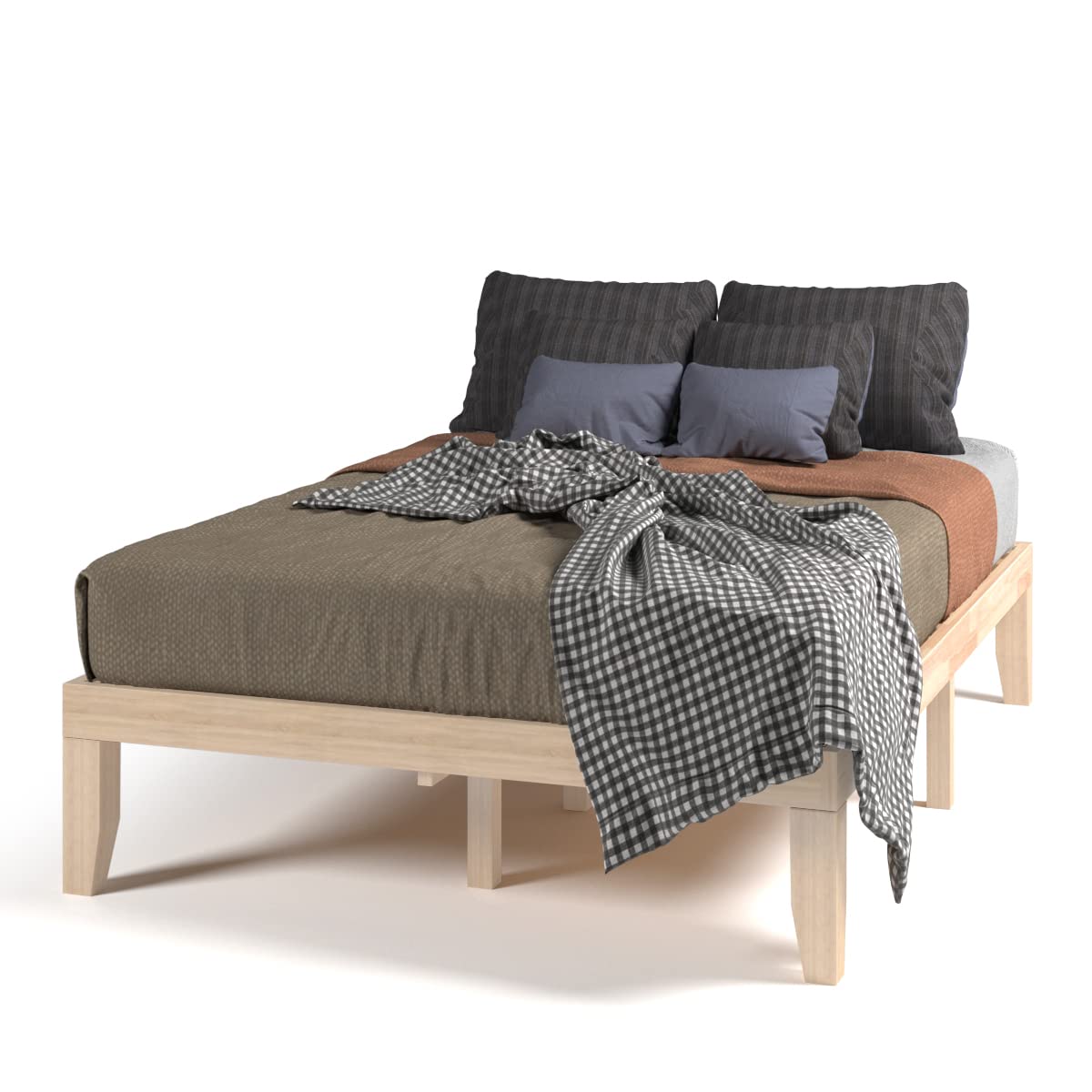 KOMFOTT 14 Inches Wood Platform Bed Frame Full Size, Solid Wood Mattress Foundation with Rubber Wood Frame, Strong Poplar Wood Slat Support, No Box Spring Needed, Bed Frame (Natural)