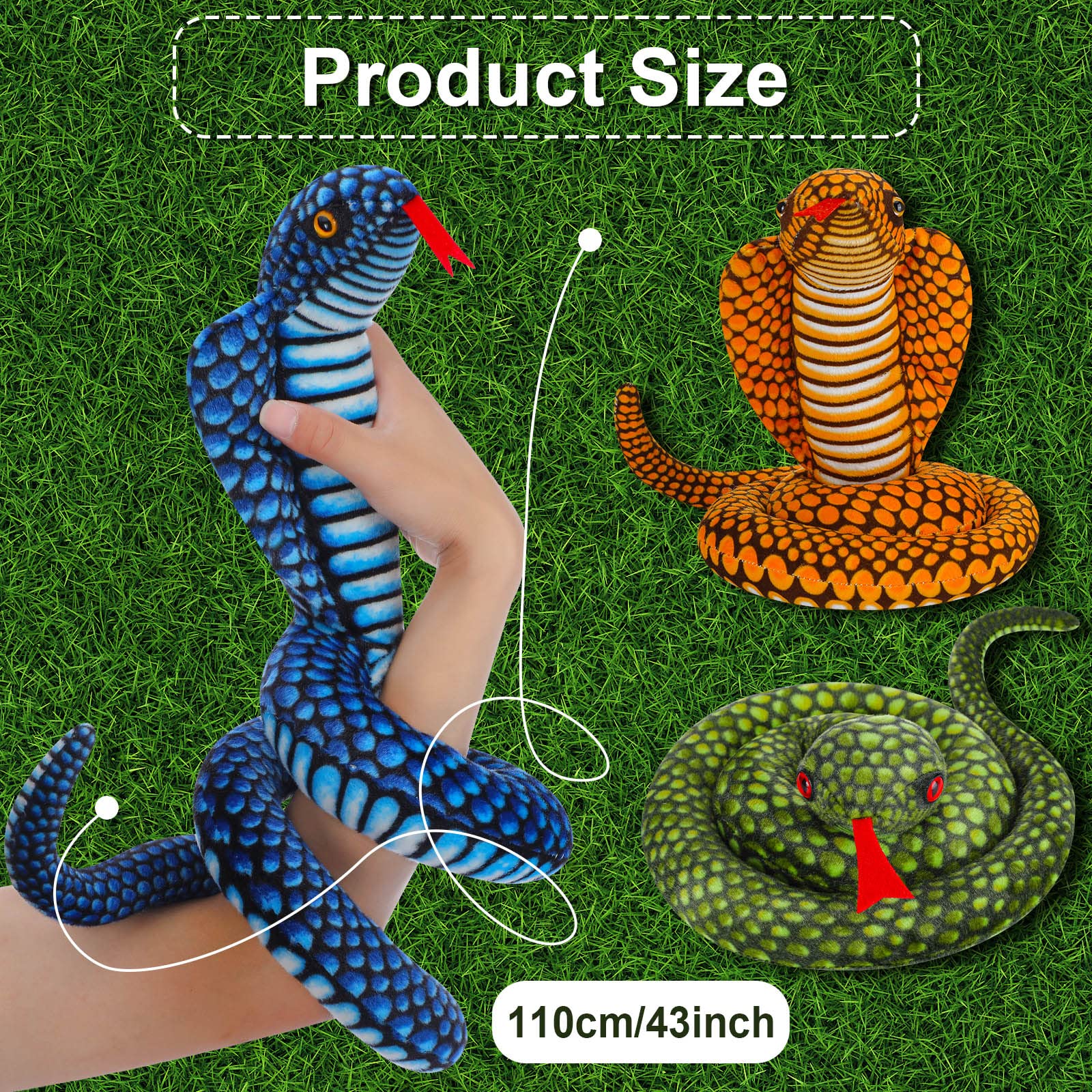Sosation 3 Pcs Snake Stuffed Animal 43 Inches Cobra Snake Plush Toy Large Realistic Snake Stuffed Animal Toy with Red Tongues Python Stuffed Dolls Gifts for Children Kids