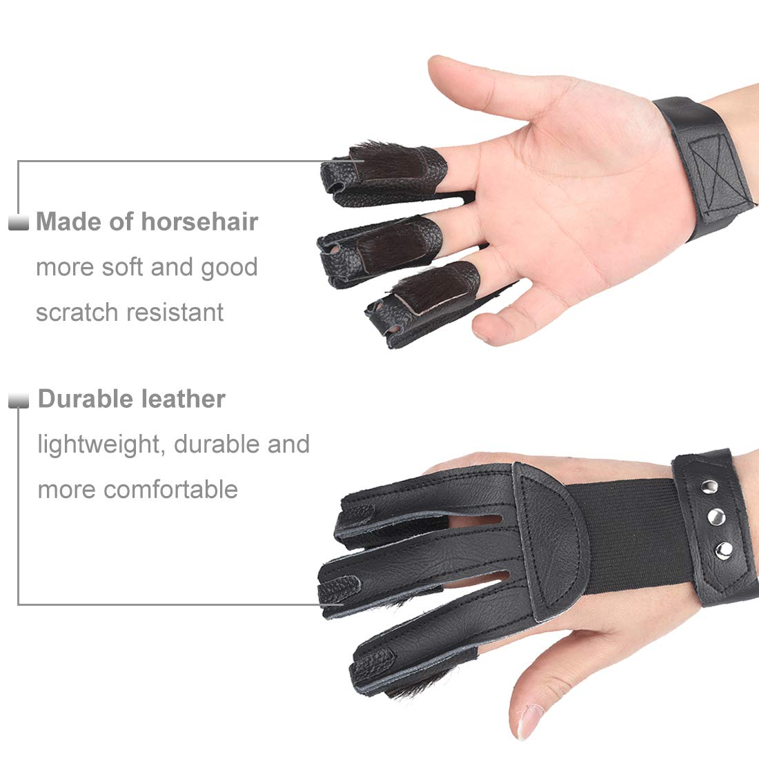 KRATARC Adult Youth Archery Leather Gloves Finge Arrow Bow Archery Accessories (Black-Youth Size)