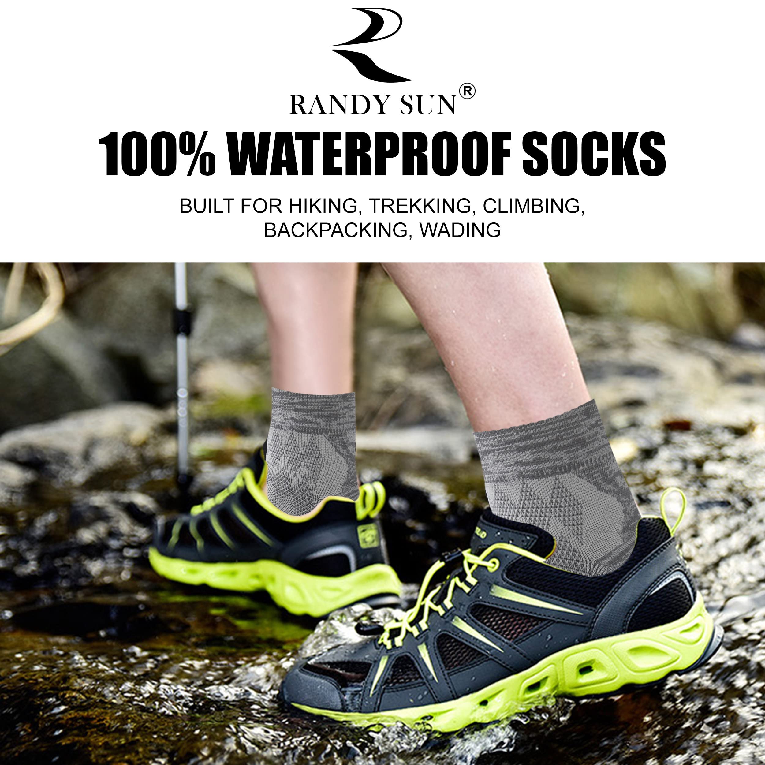 RANDY SUN Waterproof Ankle Socks, Womens Men Thin Breathable Winter Golf Rain Gear Biking Kayaking Boating Sport Socks for Ladies 1 Pair (Gray, Small)