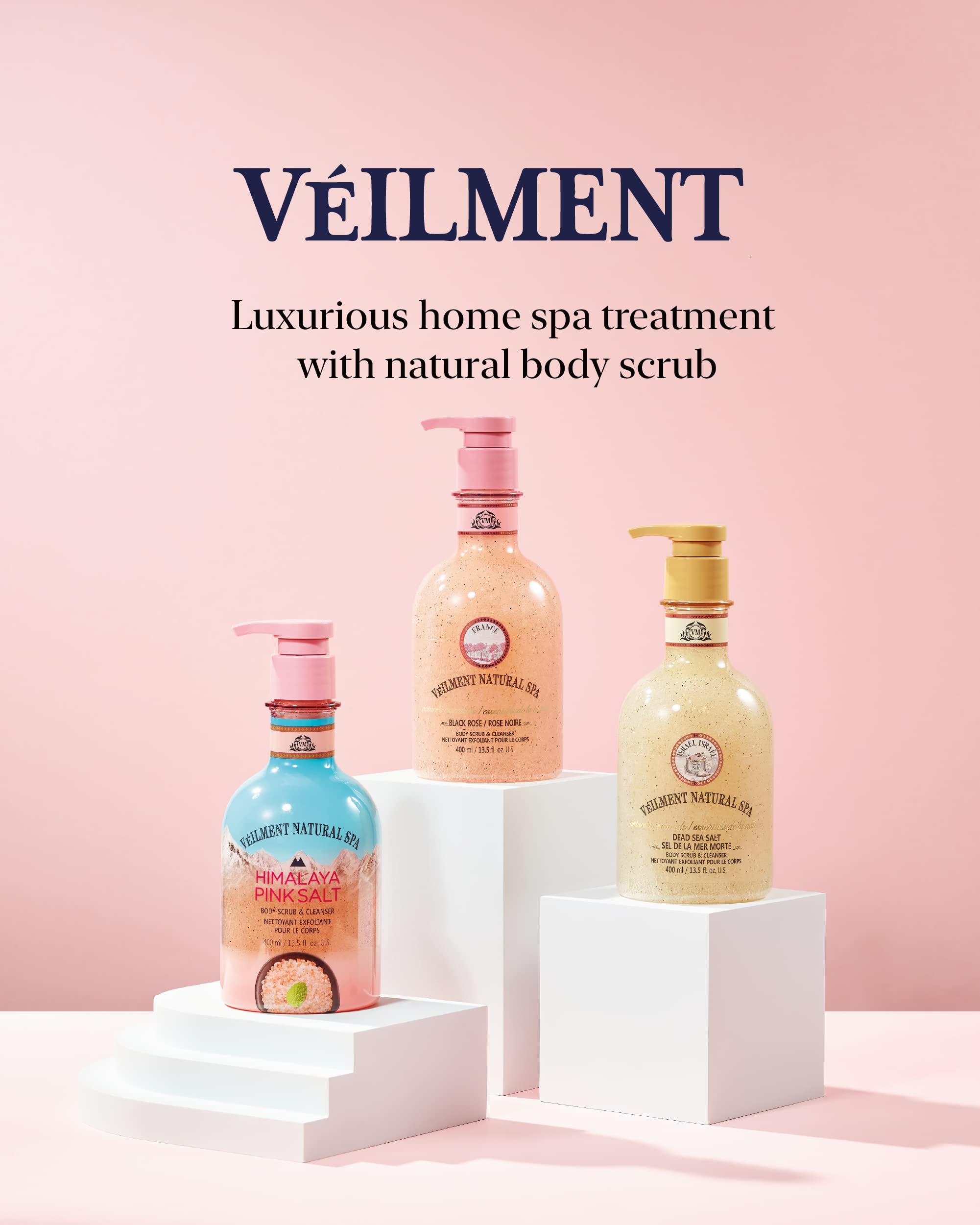 VEILMENT NATURAL SPA 2-in-1 BODY WASH & BODY SCRUB BLACK ROSE(13.53fl.oz) - Natural Exfoliating Salt Scrub for Deep Cleansing - Effective on Scars & Wrinkles - Exfoliate & Moisturize Skin Polishes