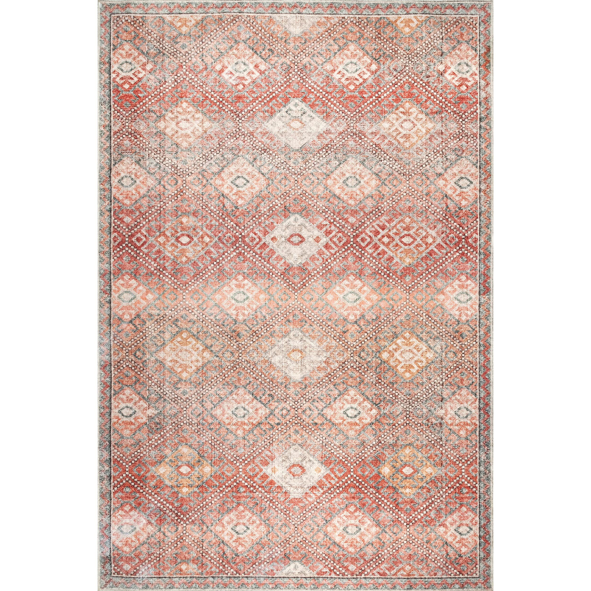 nuLOOM Serenity Machine Washable Diamond Trellis Ultra Thin Area Rug, 8' x 10', Peach