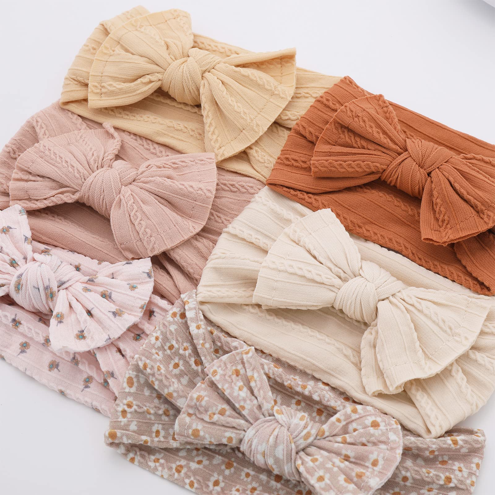 Whaline Baby Girls Boho Floral Elastic Nylon Headbands - Soft Stretchy Head Wraps with Hair Bows for Infant, Toddler, 6Pcs