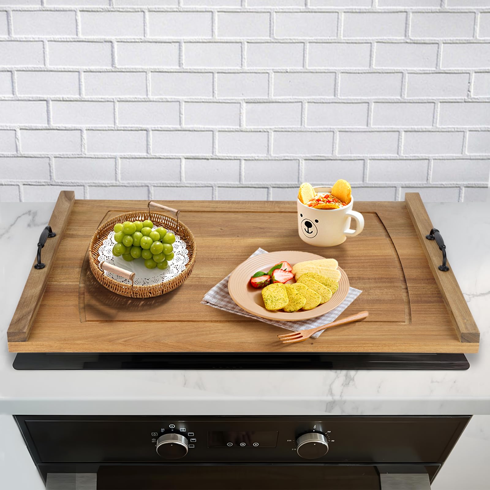 Nisorpa Noodle Board for Gas Stovetop Multifunctional Cover and Tray Noodle Board Stove Cover, Gas Burners Stove Cover Board With Handles,Wood Electric Cooktop Cover Stove Top Protector 30"L x 22"W
