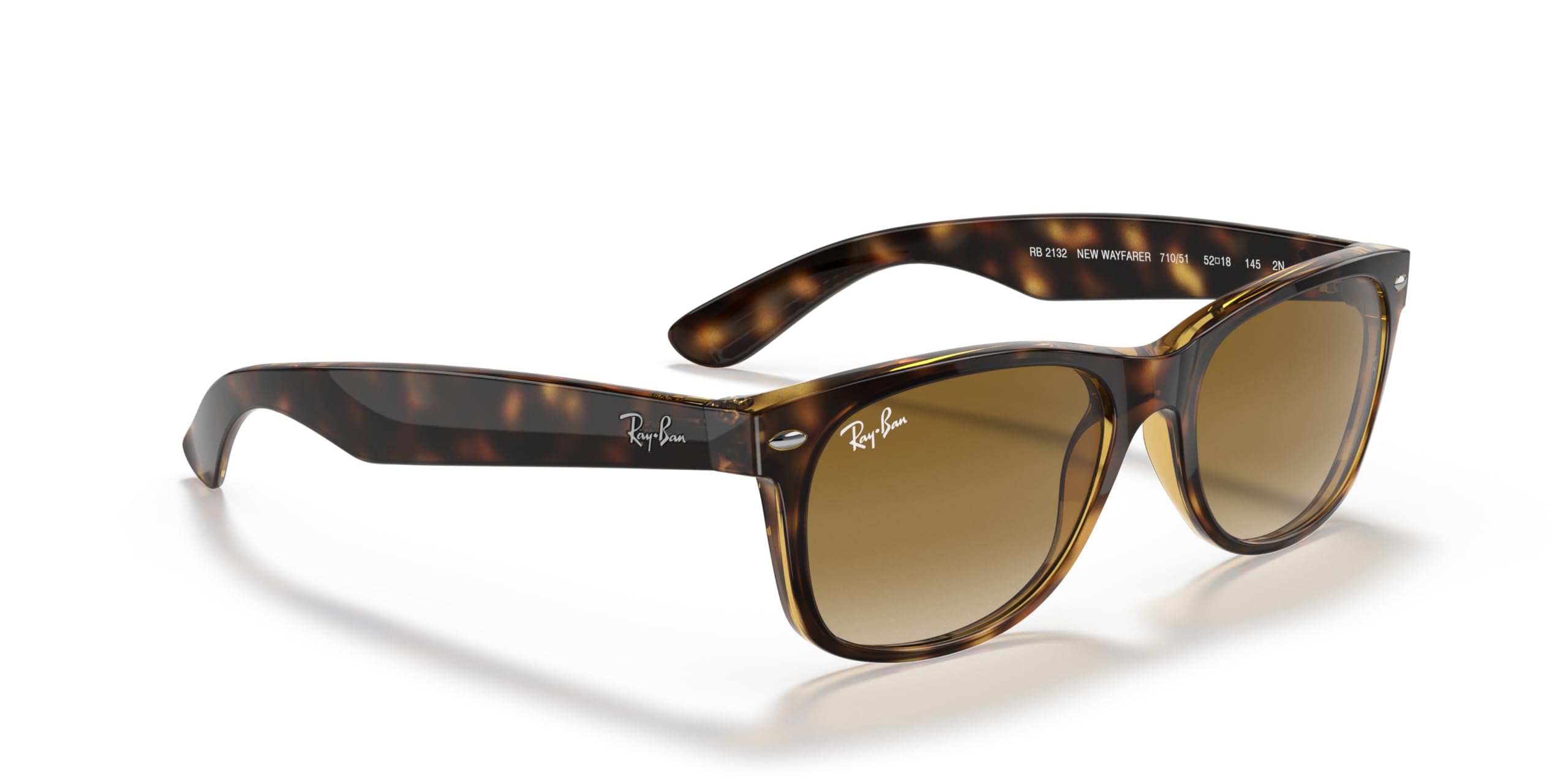 Ray-Ban RB2132 New Wayfarer Square Sunglasses, Light Havana/Clear Gradient Brown, 58 mm