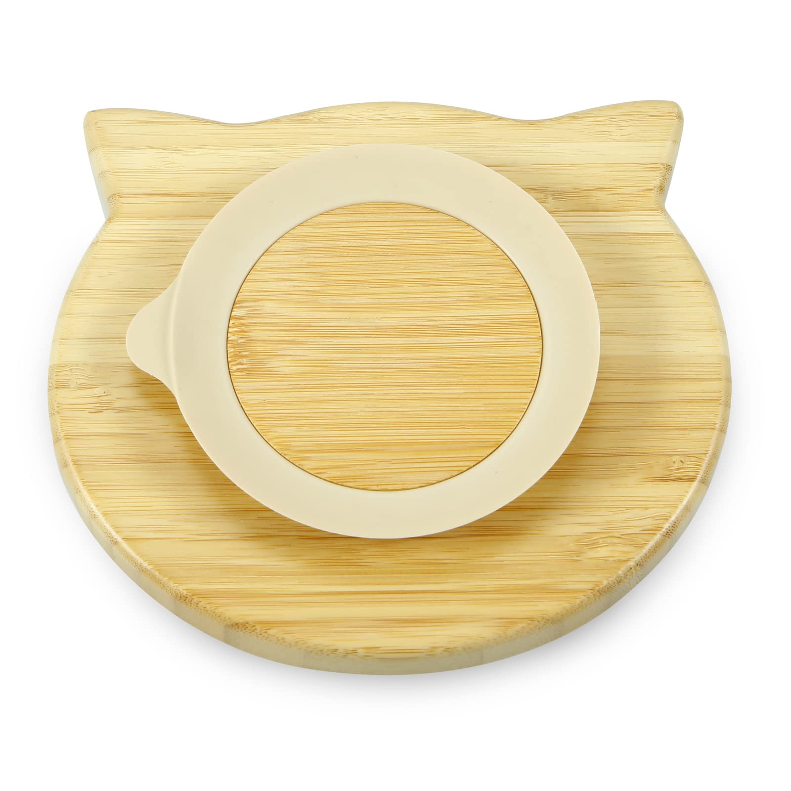 PandaEar Bamboo Wooden Baby Plates with Suction- Divided Unbreakable- Non-Slip (Owl Shape)