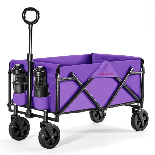 Rollefun Wagon Cart with Wheels Foldable - Collapsible Utility Wagon Heavy Duty, Folding Grocery Wagon, All Terrain Wagon Outdoor Camping Garden