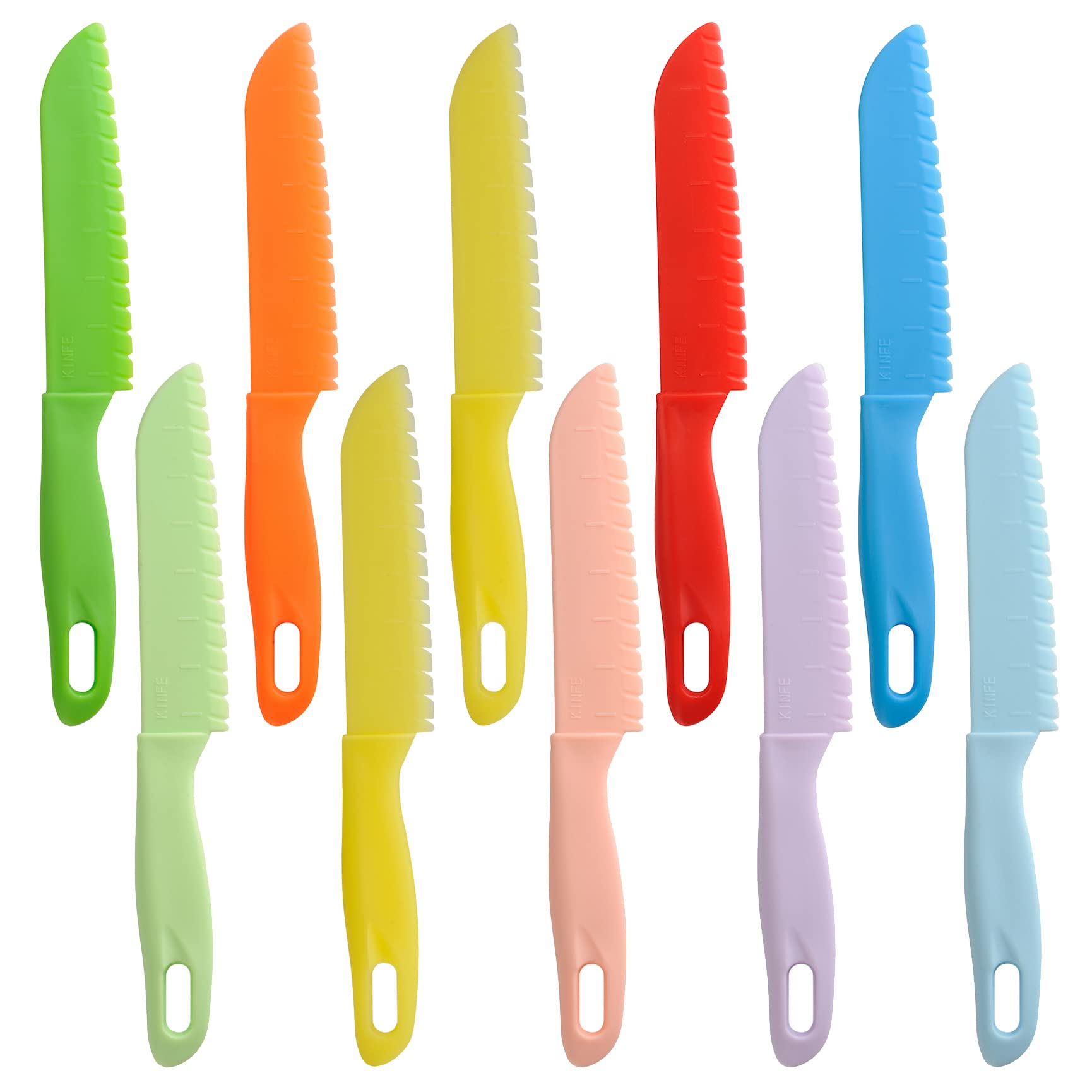 ONUPGO Knives for Kids 10 Pieces Plastic Kitchen Baking Knife Set, Montessori Kitchen Tools for Toddlers-Kids Cooking Sets, Real Kids Safe Cooking Knives in 10 Colors
