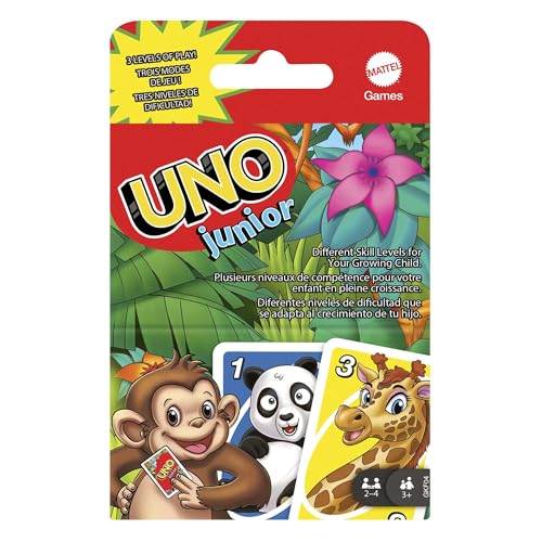 Mattel Games βUNO Junior Card Game for Kids with Simple Rules, Levels of Play and Animal Matching for 2-4 Players