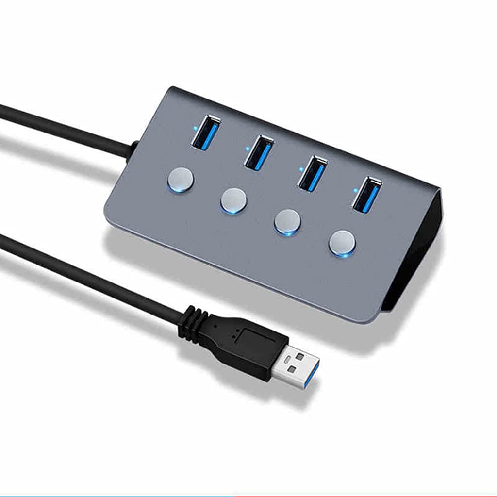 XXXDXDP Sub-Control Switch 4-Port USB 3.0 HUB Aluminum Alloy Upto 5Gbps Multi USB Splitter for Desktop Laptop