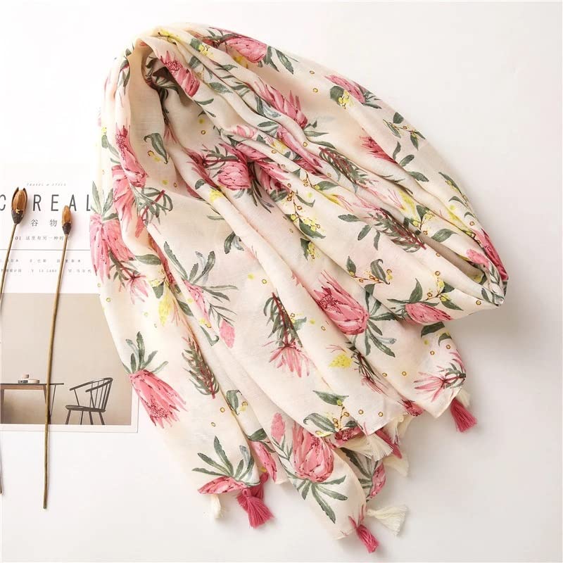 scarf Summer Women Scarf Retro Flower Print Shawls and Wraps Beach scarves (Color : A, Size : One size)