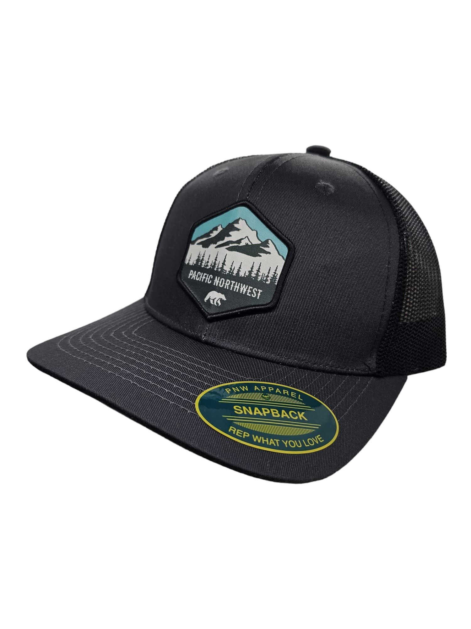 Pacific Northwest Trucker Hat w/mesh Backing and Pacific Northwest Woven Patch (Grey/Black)