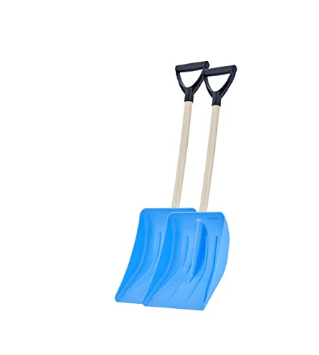 Superio Small Snow Shovel for Car Portable Snow Shovel for Driveway Snow Removal Compact Scooper Shovel Snow Pusher for Stairs 9" Heavy Duty Plastic Blade with Wood Handle 34" (2, Blue)